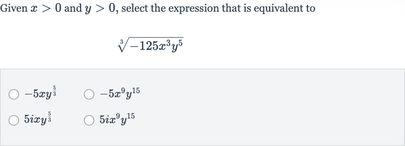 (Solved)-Given x > 0 and y > 0, select the expression that is equiv